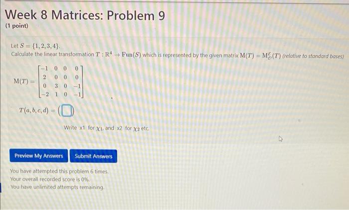 Solved Let S={1,2,3,4}. Calculate the linear transformation | Chegg.com