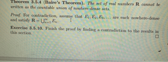 Solved Theorem 3.5.4 (Baire's Theorem). The set of real | Chegg.com