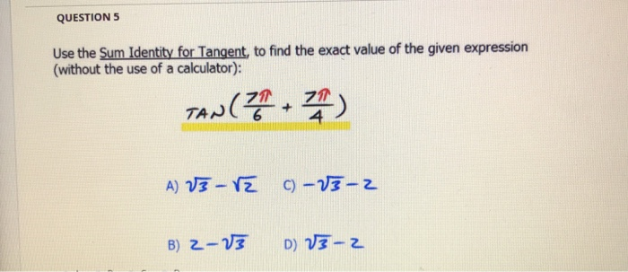 Solved QUESTION 1 Use the Sum Identity for Cosine, to find | Chegg.com