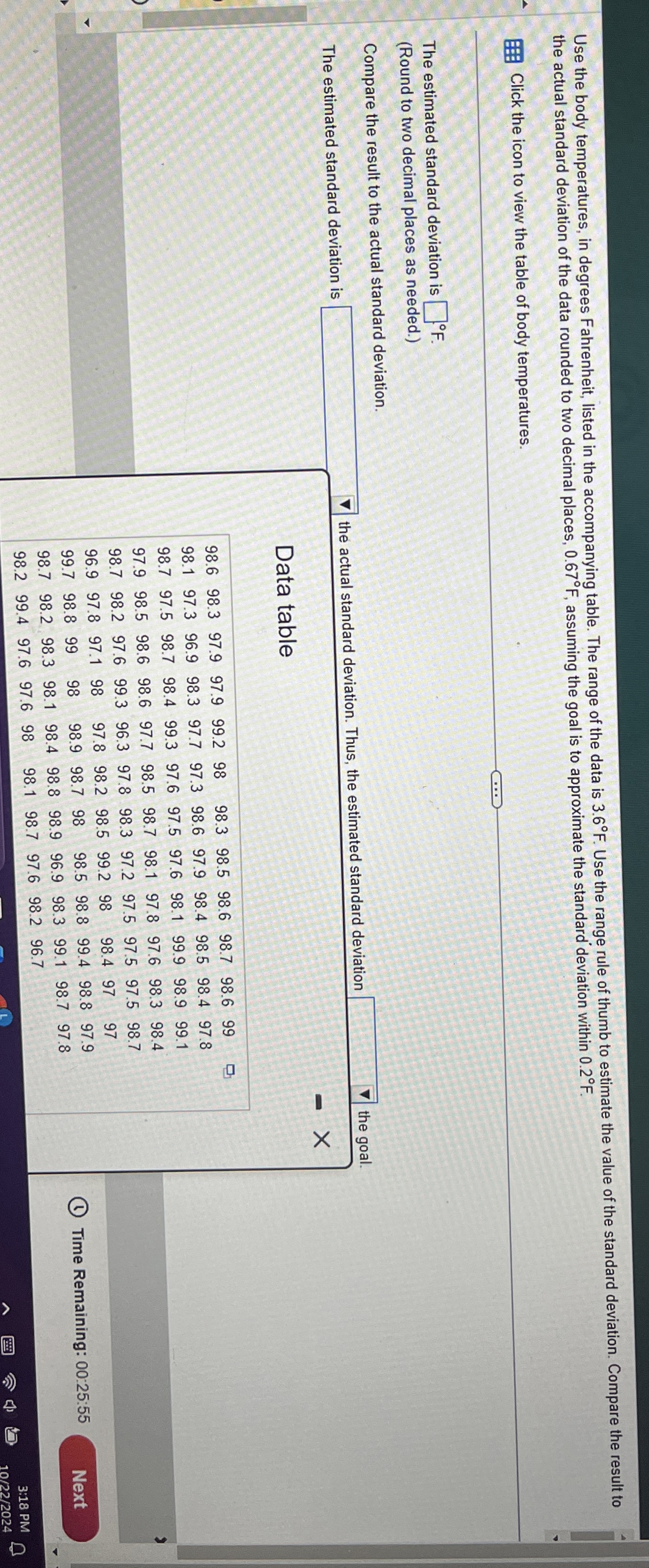 Solved Use the body temperatures, in degrees Fahrenheit, | Chegg.com