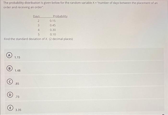 Solved The probability distribution is given below for the | Chegg.com