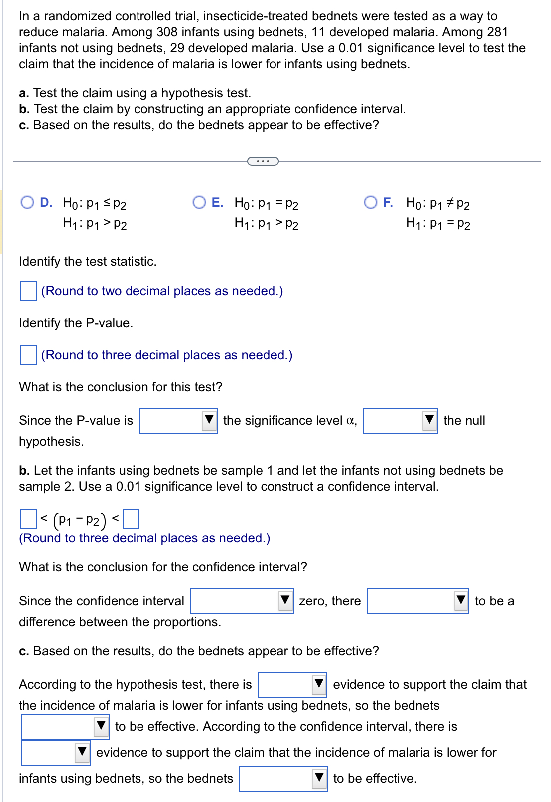 Solved In a randomized controlled trial, insecticide-treated | Chegg.com