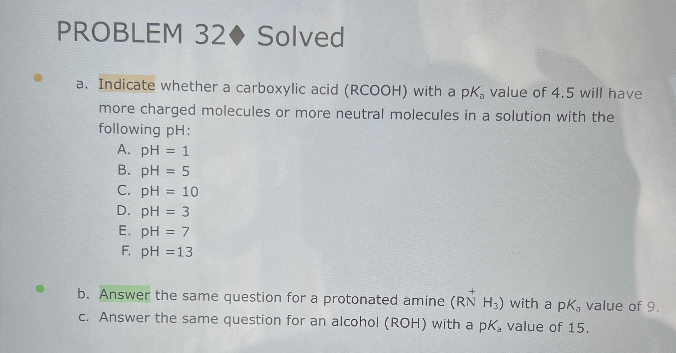 Solved PROBLEM 32 ﻿Solveda. ﻿Indicate whether a carboxylic | Chegg.com