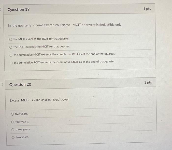 Solved Question 19 1 pts In the quarterly income tax return, | Chegg.com