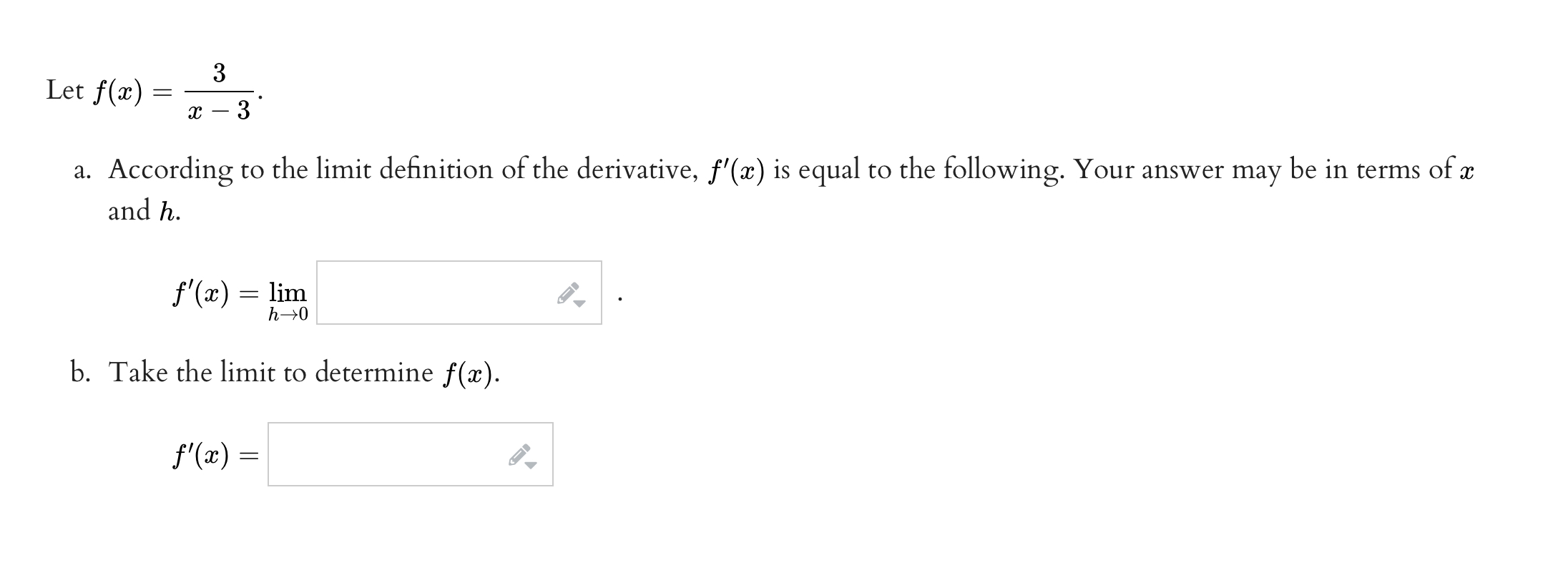 Solved Let f(x)=3x-3.a. ﻿According to the limit definition | Chegg.com