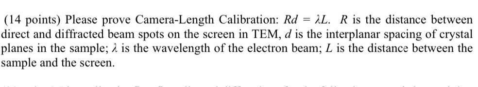 Solved Please prove Camera-Length Calibration: Rd=λL.R ﻿is | Chegg.com