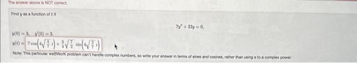 Solved Find y as a Aunction of t if 7y7+32y=0, | Chegg.com