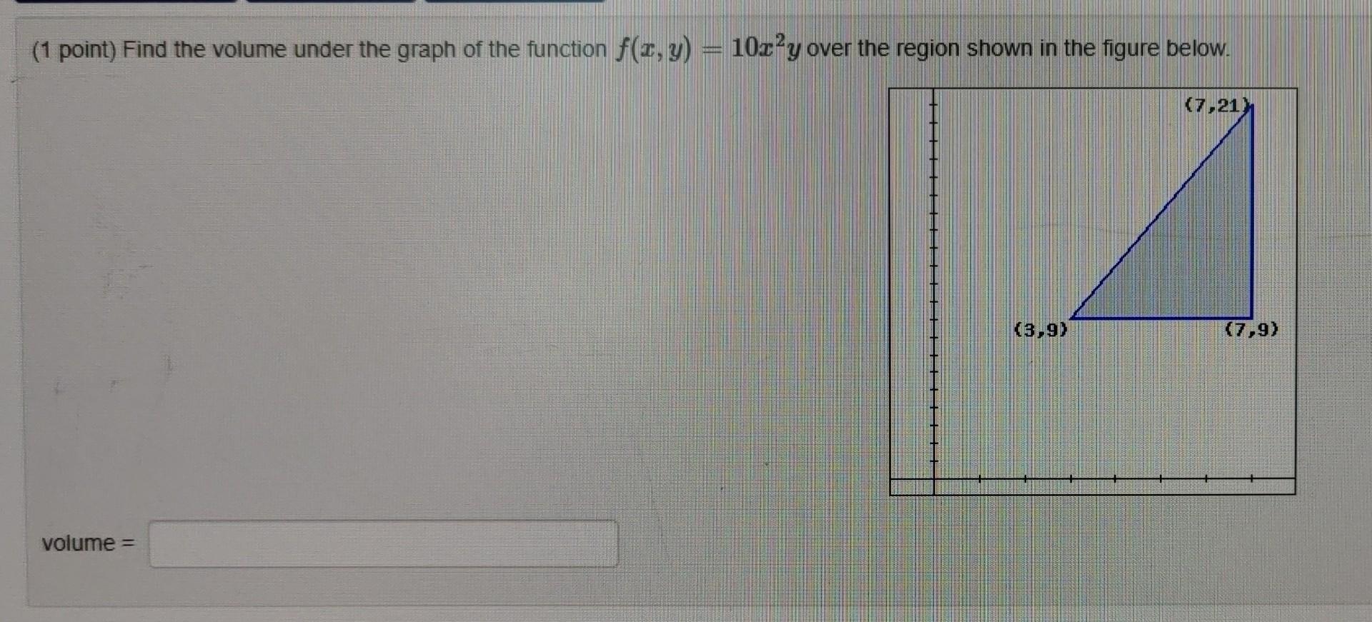(1 point) Find the volume under the graph of the | Chegg.com
