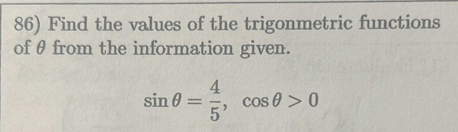 Solved Find the values of the trigonmetric functions of θ | Chegg.com