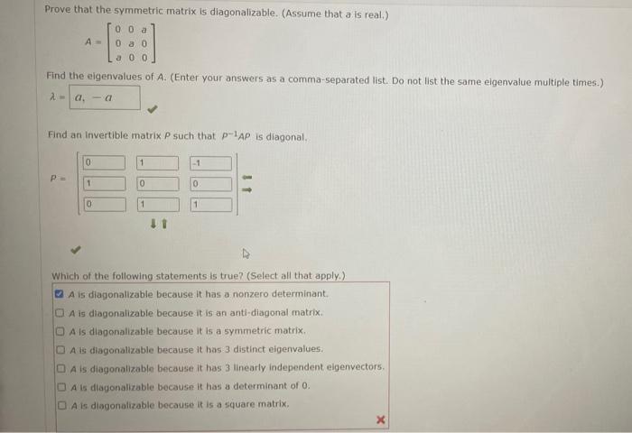 Solved Prove that the symmetric matrix is diagonalizable. | Chegg.com