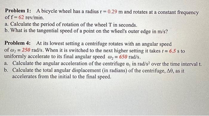 Solved Problem 1: A bicycle wheel has a radius r=0.29 m and | Chegg.com
