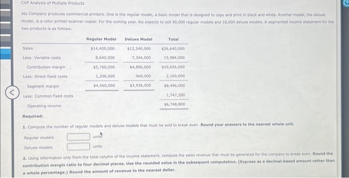 Solved Ala Company produces commercial printers, One is the | Chegg.com