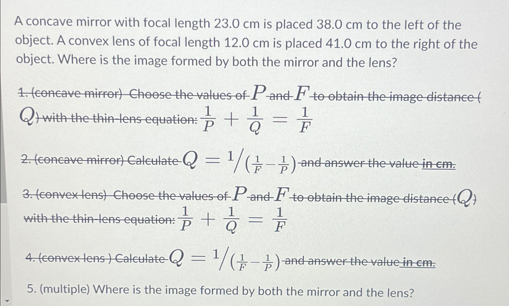Solved A concave mirror with focal length 23.0cm ﻿is placed | Chegg.com