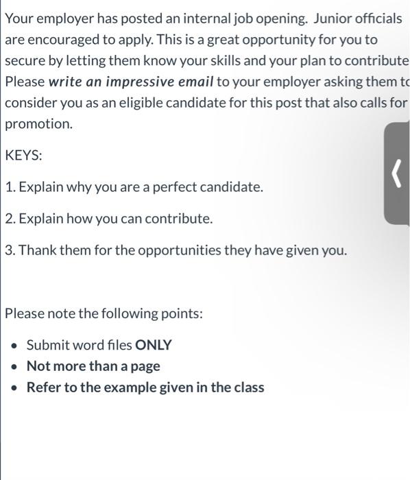 Your employer has posted an internal job opening. | Chegg.com
