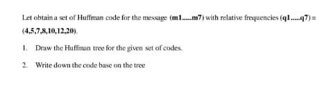 Solved Let obtain a set of Huffman code for the message \\( | Chegg.com