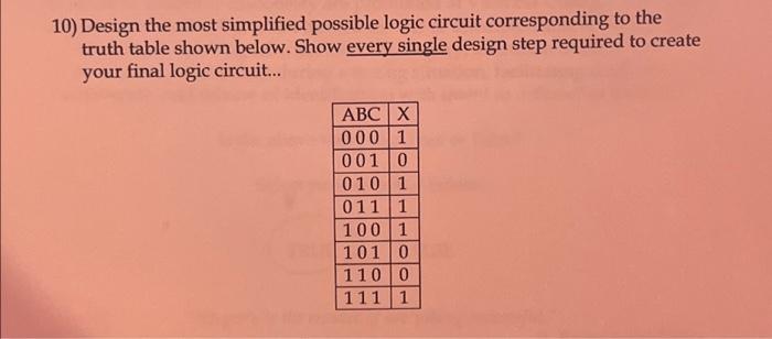 Solved 10) Design the most simplified possible logic circuit | Chegg.com