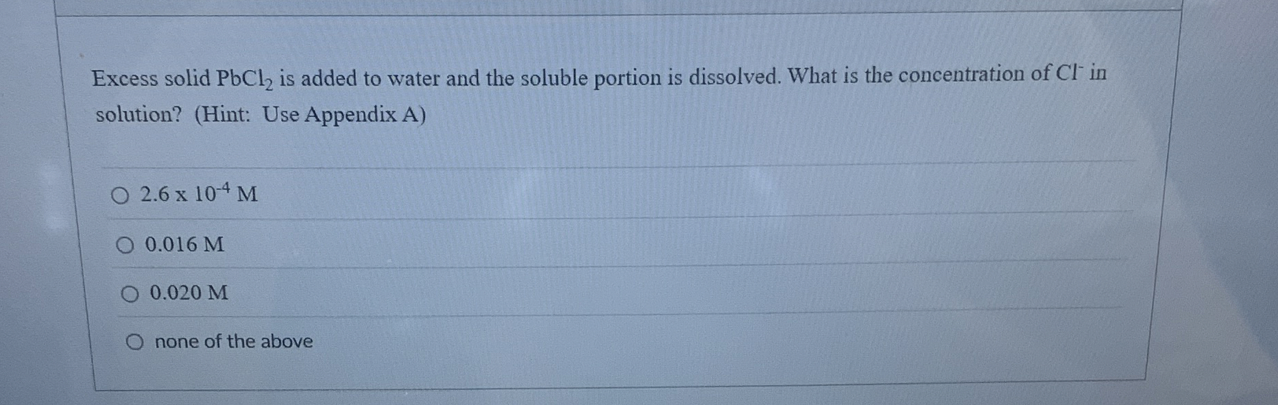 Solved Excess solid PbCl2 ﻿is added to water and the soluble | Chegg.com