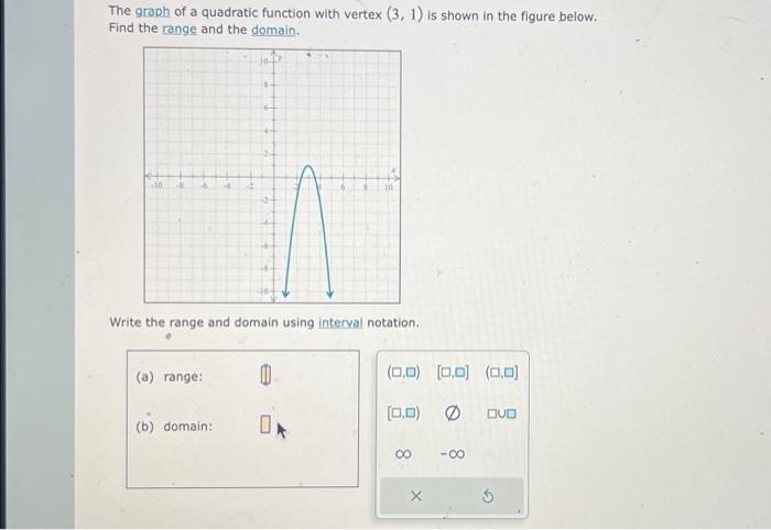 Solved The graph of a quadratic function with vertex (3,1) | Chegg.com