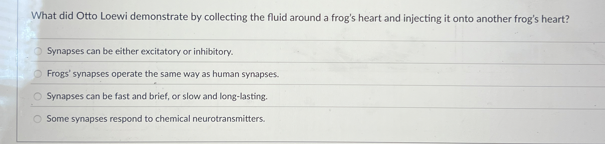 Solved What did Otto Loewi demonstrate by collecting the | Chegg.com