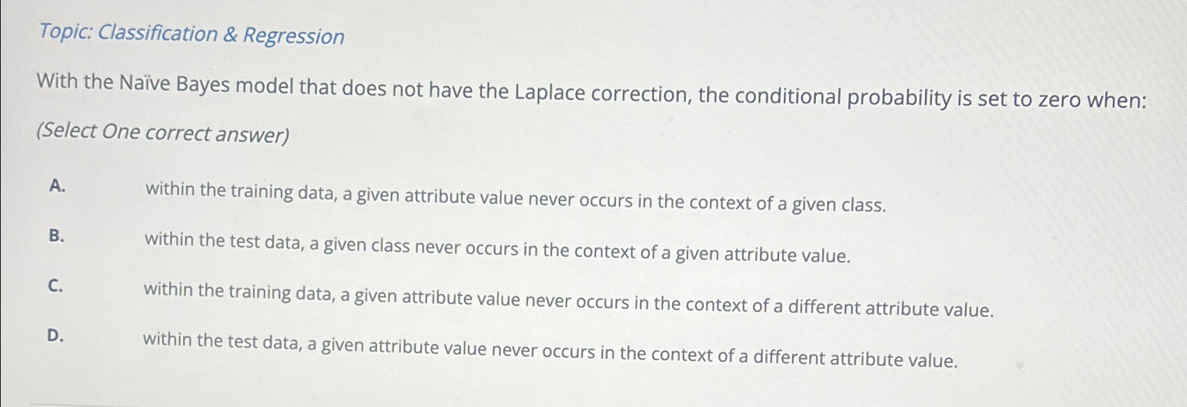 Solved Topic: Classification & RegressionWith the Naïve | Chegg.com