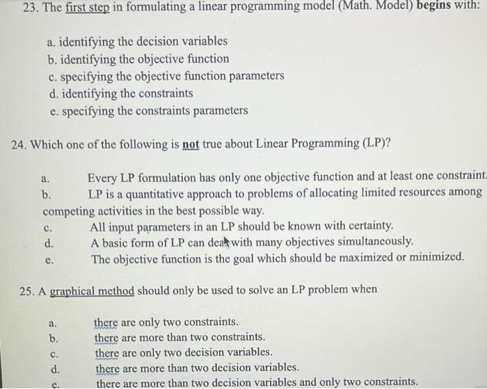Solved 23. The first step in formulating a linear | Chegg.com