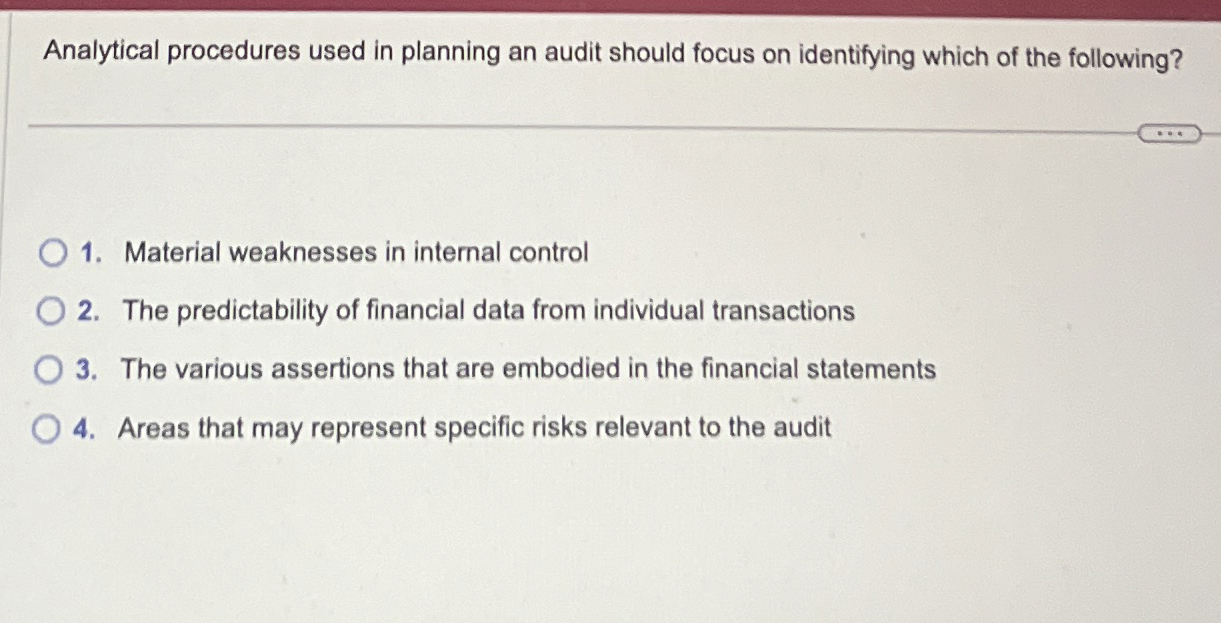 Solved Analytical procedures used in planning an audit | Chegg.com