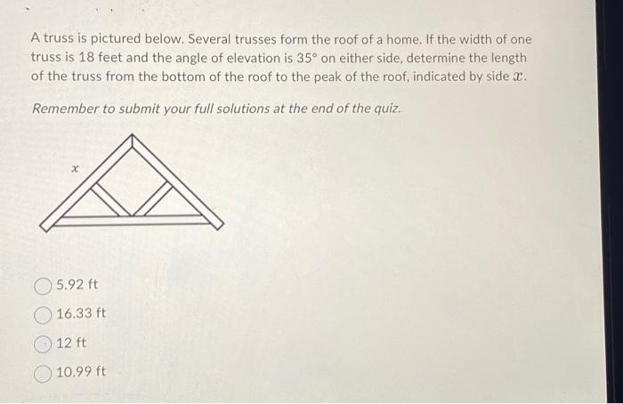 Solved A truss is pictured below. Several trusses form the | Chegg.com