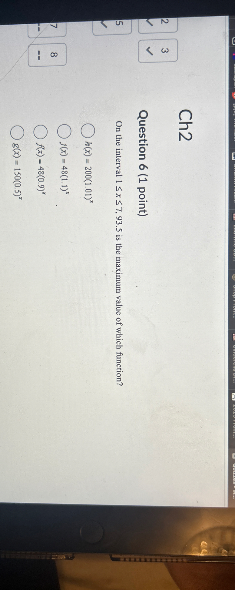 Solved Ch223Question 6 (1 ﻿point)5On the interval 1≤x≤7,93.5 | Chegg.com