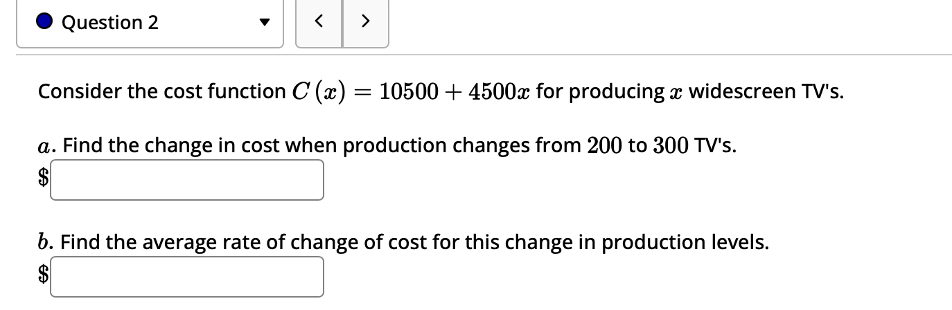 Solved Question 2Consider the cost function C(x)=10500+4500x | Chegg.com