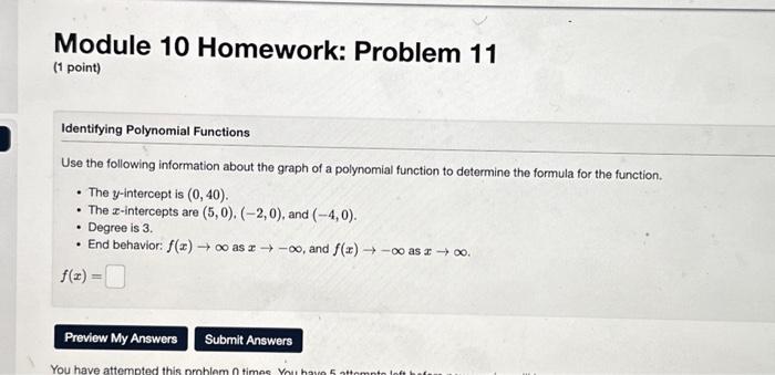 Solved Module 10 Homework: Problem 11 (1 point) Identifying | Chegg.com