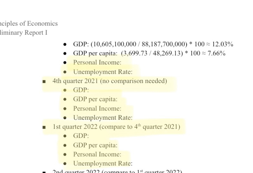 Solved aciples of Economicsliminary Report IGDP: | Chegg.com