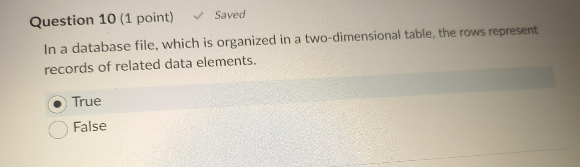Solved Question 10 (1 ﻿point) ﻿SavedIn a database file, | Chegg.com