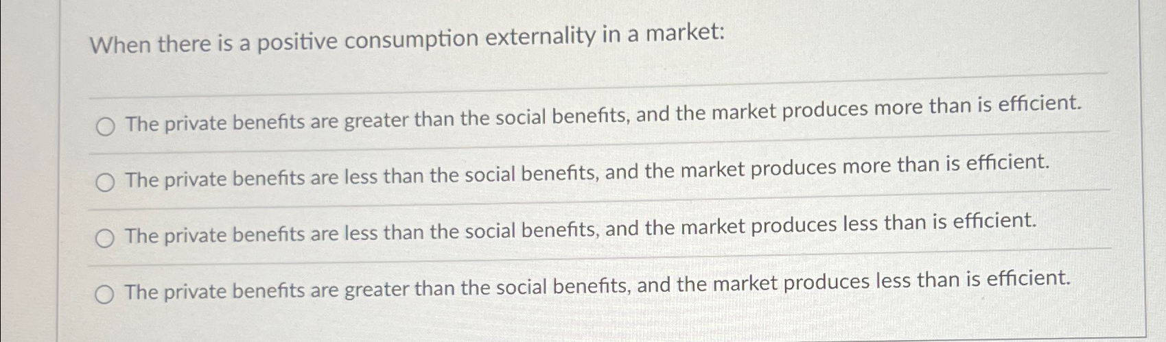 Solved When there is a positive consumption externality in a | Chegg.com