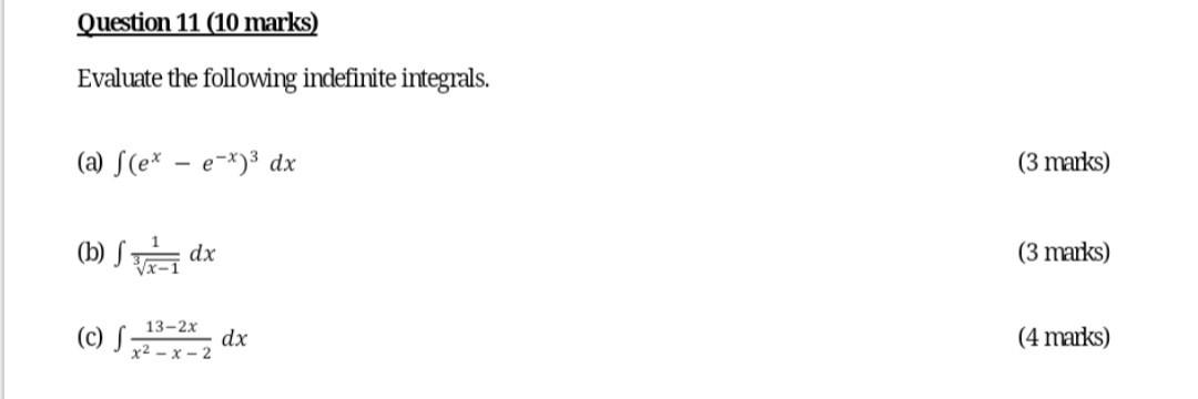 Solved Question 11 10 Marks Evaluate The Following 8967