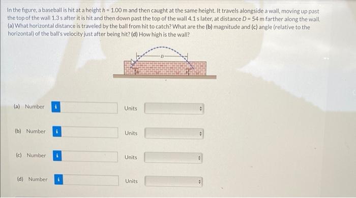 Solved In the figure, a baseball is hit at a height h=1.00 m | Chegg.com
