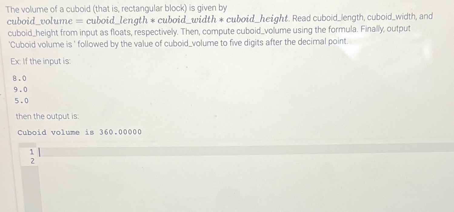 Solved The volume of a cuboid (that is, ﻿rectangular block) | Chegg.com