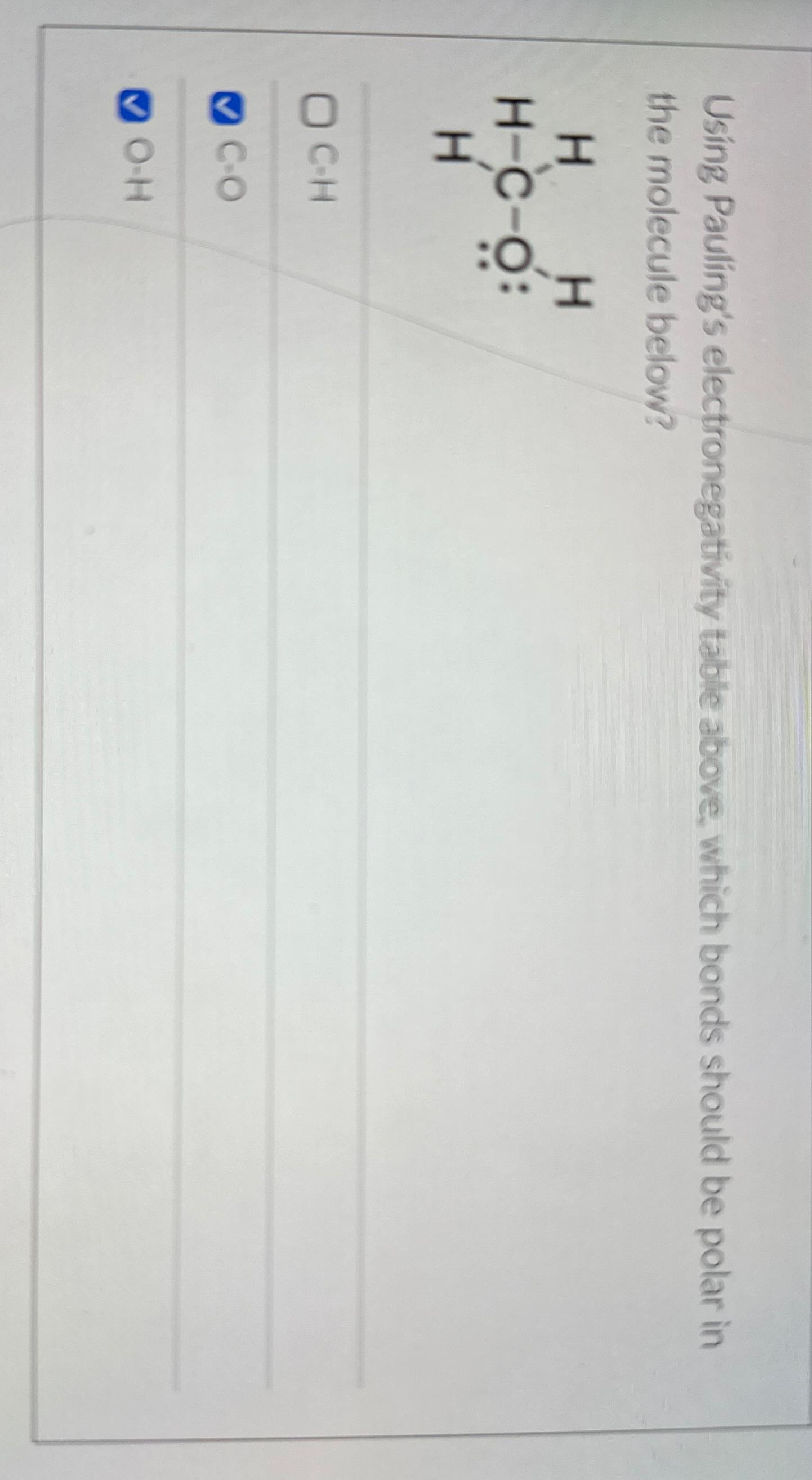 Solved Using Pauling's electronegativity table above, which | Chegg.com