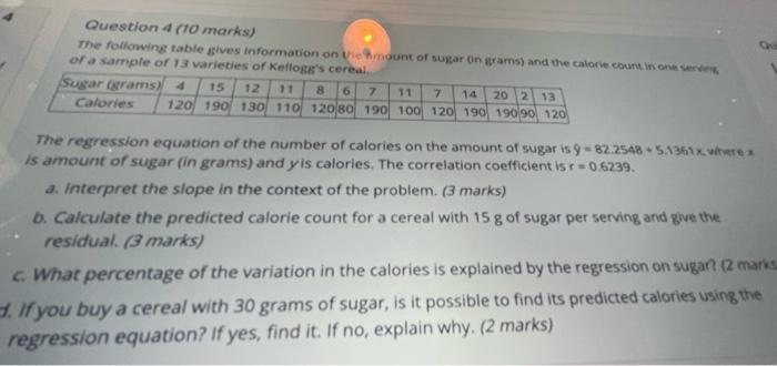 Solved Question 4 (10 marks) The folfowing table gives | Chegg.com