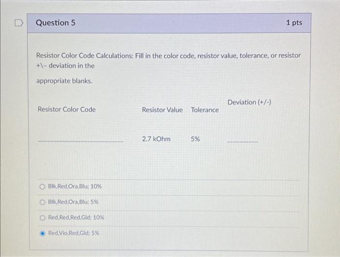 Solved Resistor Color Code Calculations: Fill in the color | Chegg.com