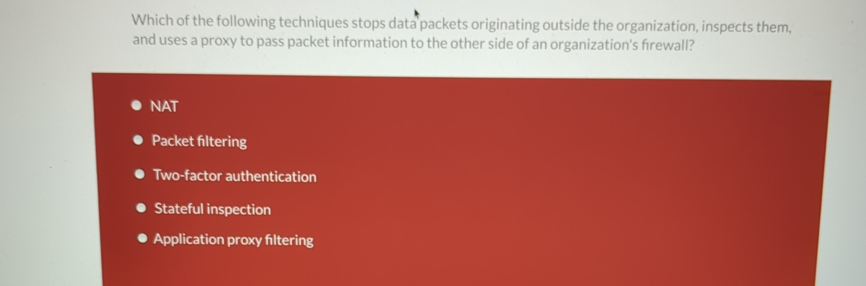 Solved Which of the following techniques stops datá ﻿packets | Chegg.com