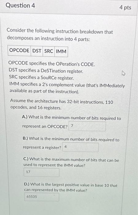 Solved Question 4 Consider the following instruction | Chegg.com