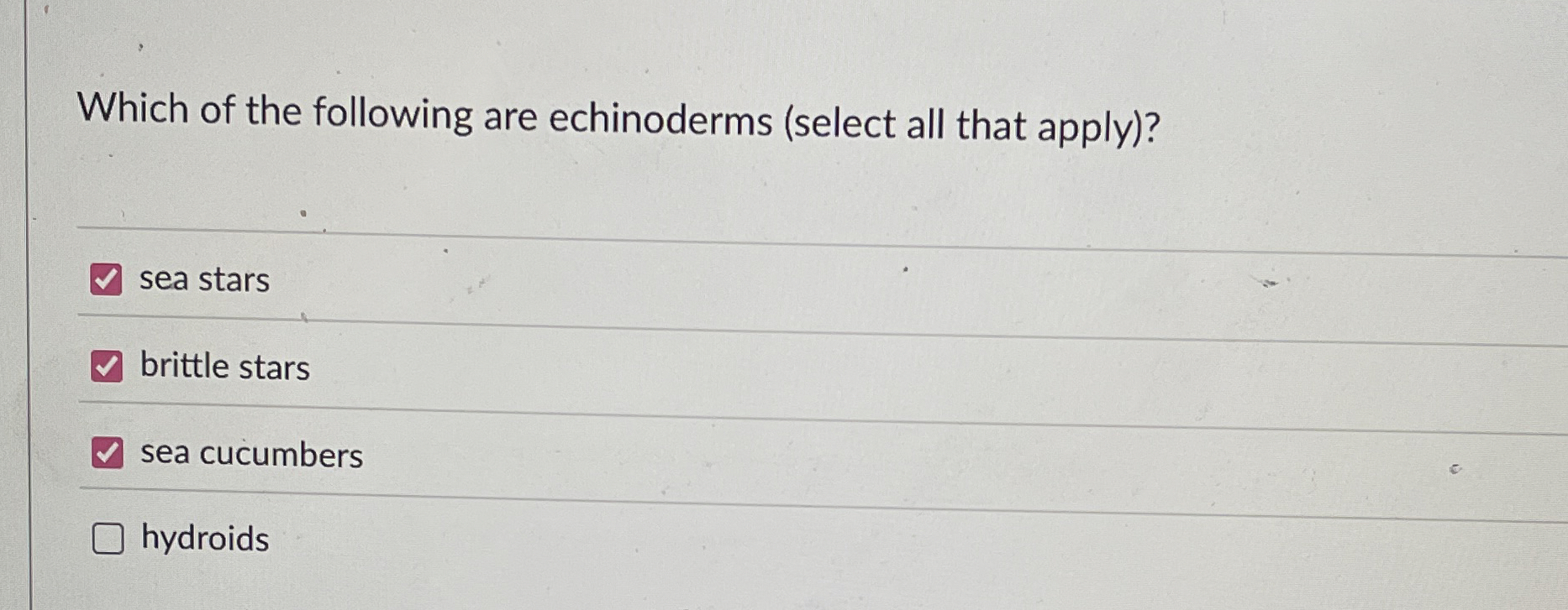 Solved Which of the following are echinoderms (select all | Chegg.com