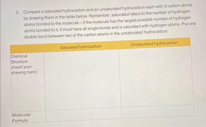 Solved 2. Compare a saturated hydrocarbon and an unsaturated | Chegg.com