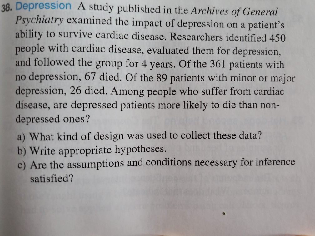 Solved 38. Depression A study published in the Archives of | Chegg.com