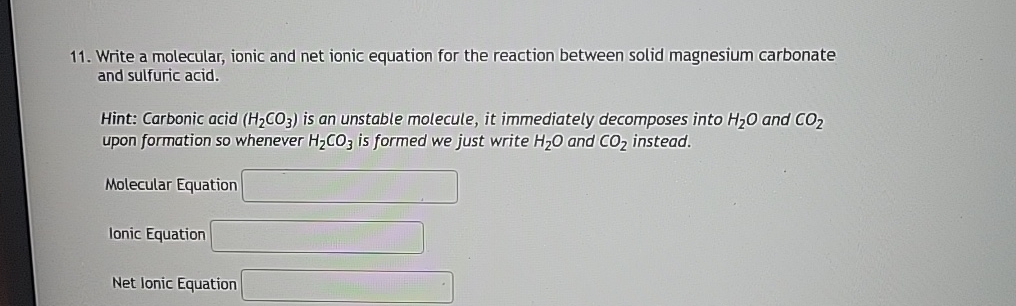 Solved Write a molecular, ionic and net ionic equation for | Chegg.com