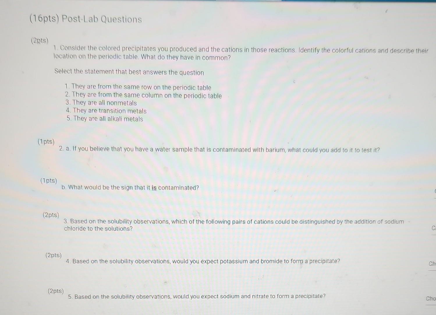 Solved (2pts) 1. Consider the colored precipitates you | Chegg.com