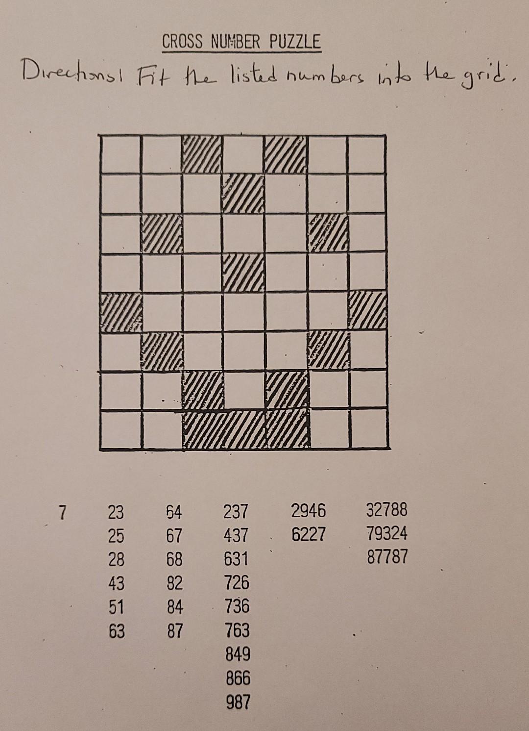 Solved CROSS NUMBER PUZZLE Directions Fit the listed numbers | Chegg.com