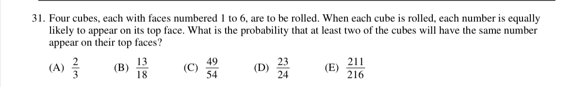 Solved Four cubes, each with faces numbered 1 ﻿to 6 , ﻿are | Chegg.com