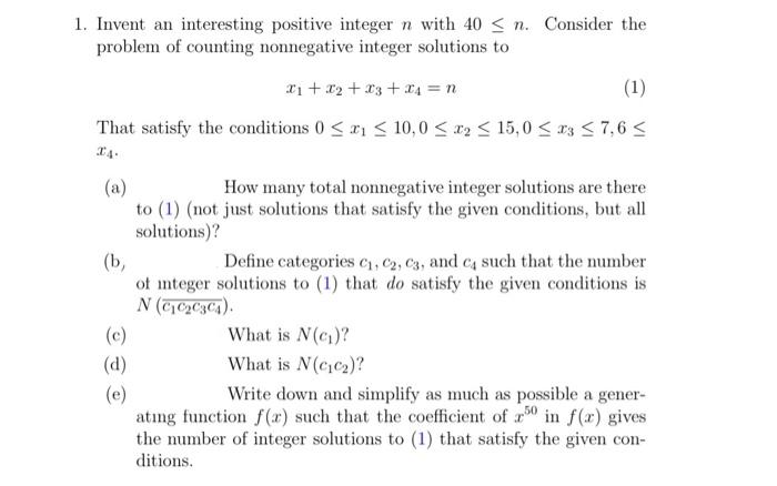 Solved 1. Invent an interesting positive integer n with | Chegg.com