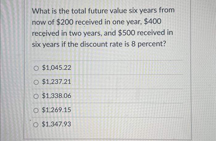 Solved What is the total future value six years from now of | Chegg.com